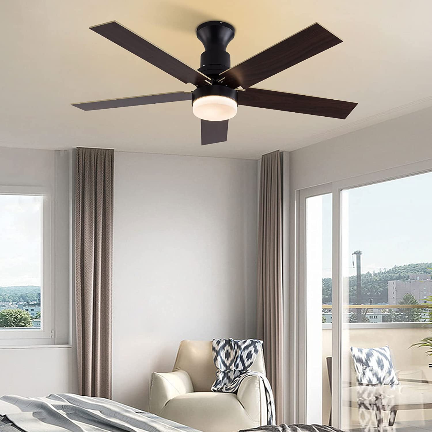 Miumaeov 44-Inch Ceiling Fan with LED Lights Remote Control, Reversible ...