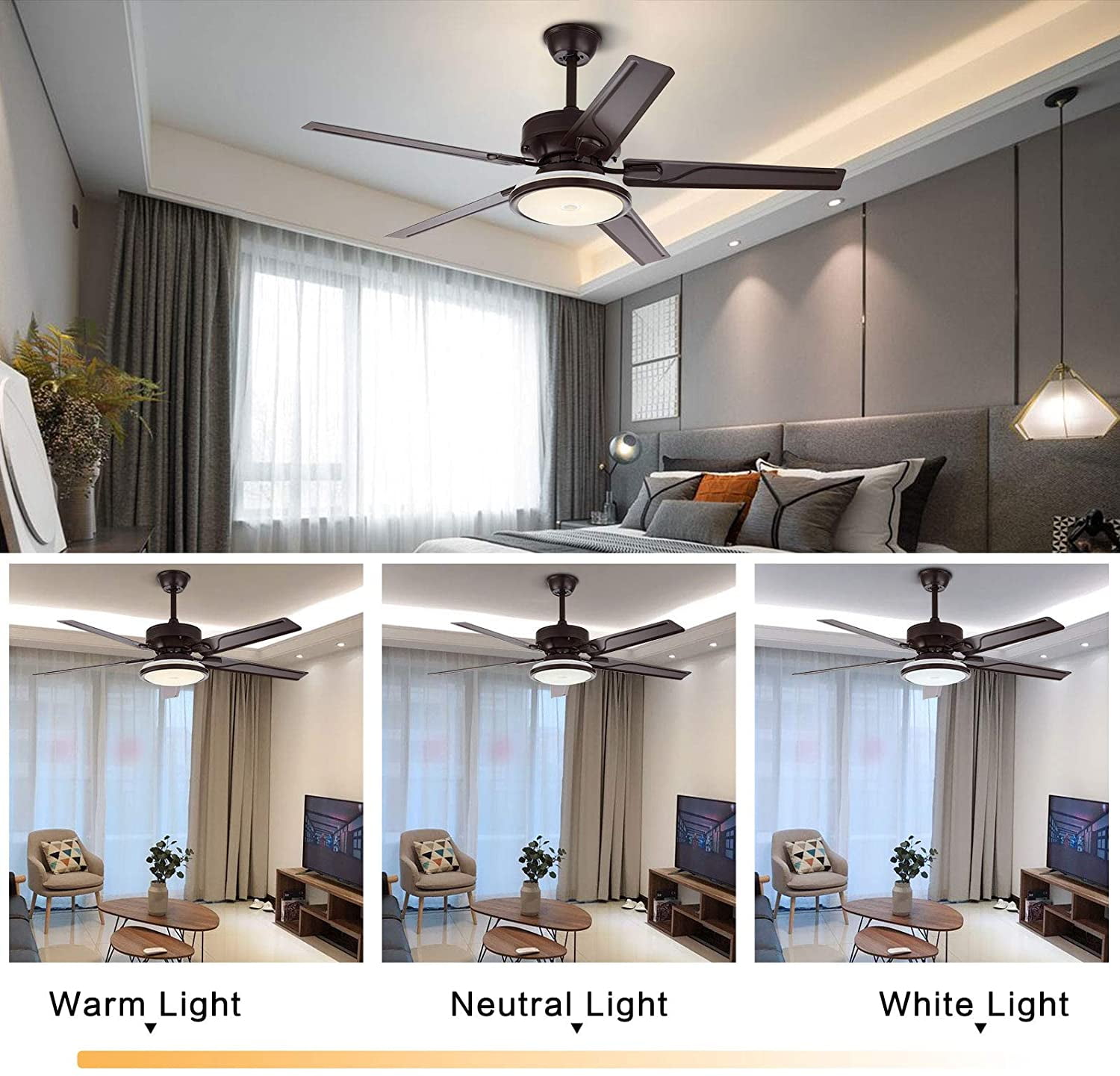 Miumaeov 48'' Quiet Ceiling Fan with LED Light, Retro Style, Remote ...