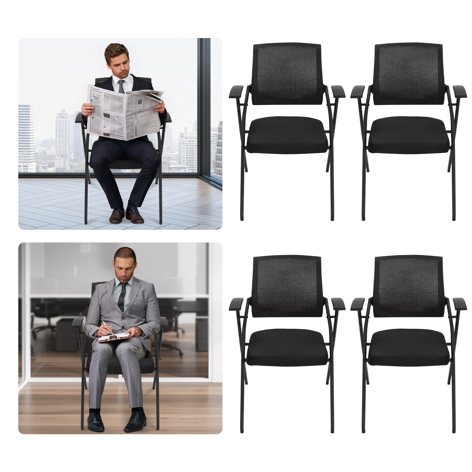 Miumaeov 4PCS Folding Reception Chairs with Handle Freestanding Mesh ...