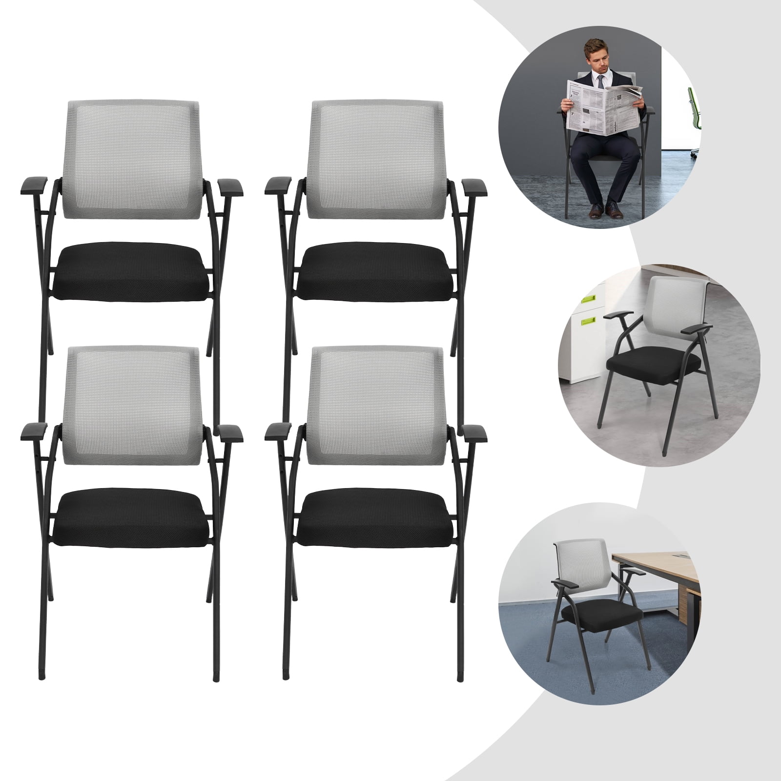 Miumaeov 4PCS Folding Reception Chairs with Handle Freestanding Mesh ...