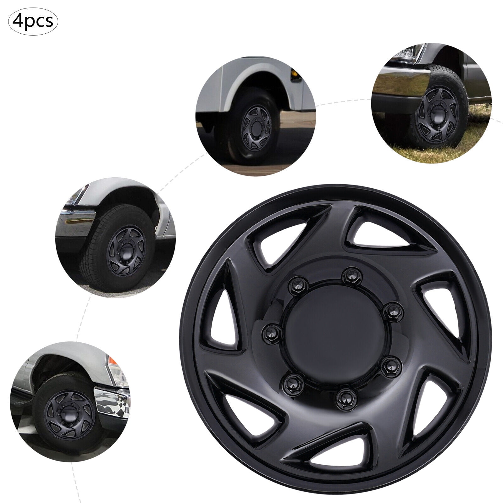 Miumaeov 4Pcs Hub Cap Black Full Wheel Cover 16'' Hubcaps Fits 99-18 ...