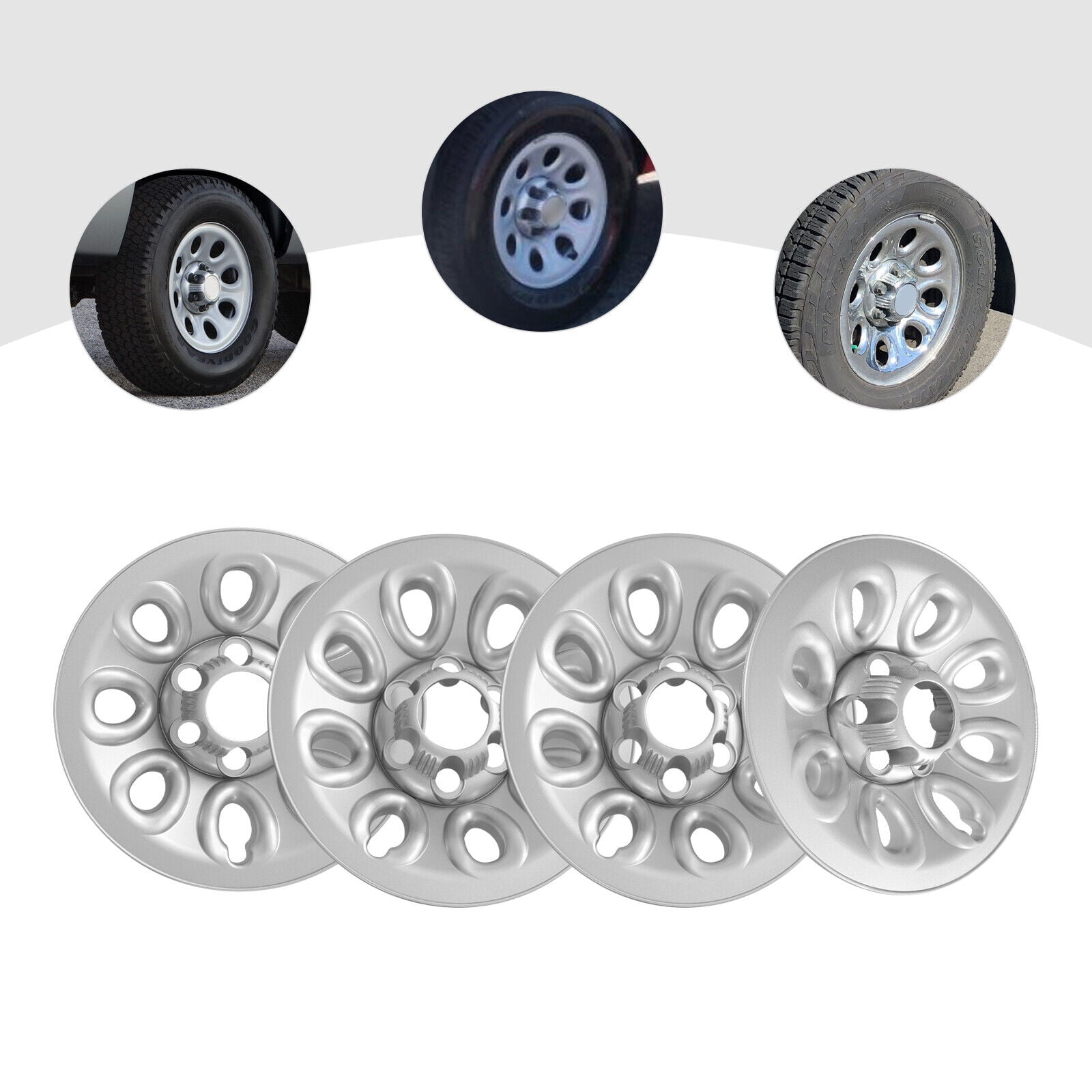 Miumaeov 4pcs Wheel Skins Full Rim Covers Center Hub Caps Silver for ...