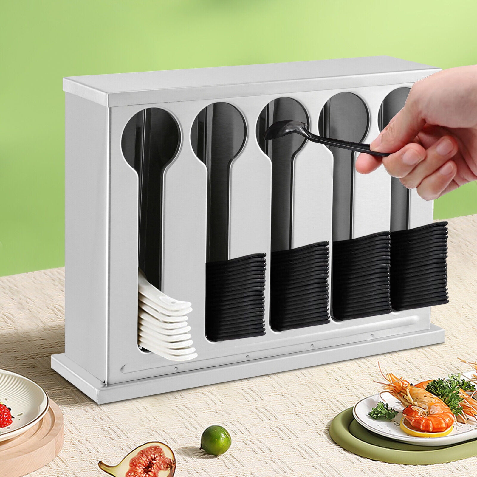 Miumaeov 5 Compartments Stainless Steel Utensil Dispenser Countertop ...