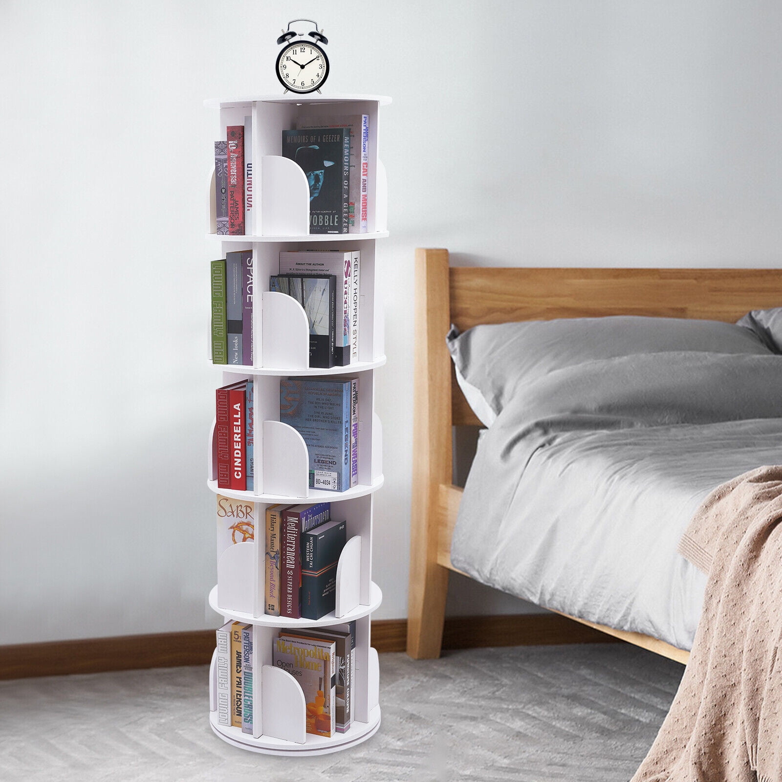 Miumaeov 5 Tier 360° Rotating Bookshelf Floor Standing Bookcase Storage ...