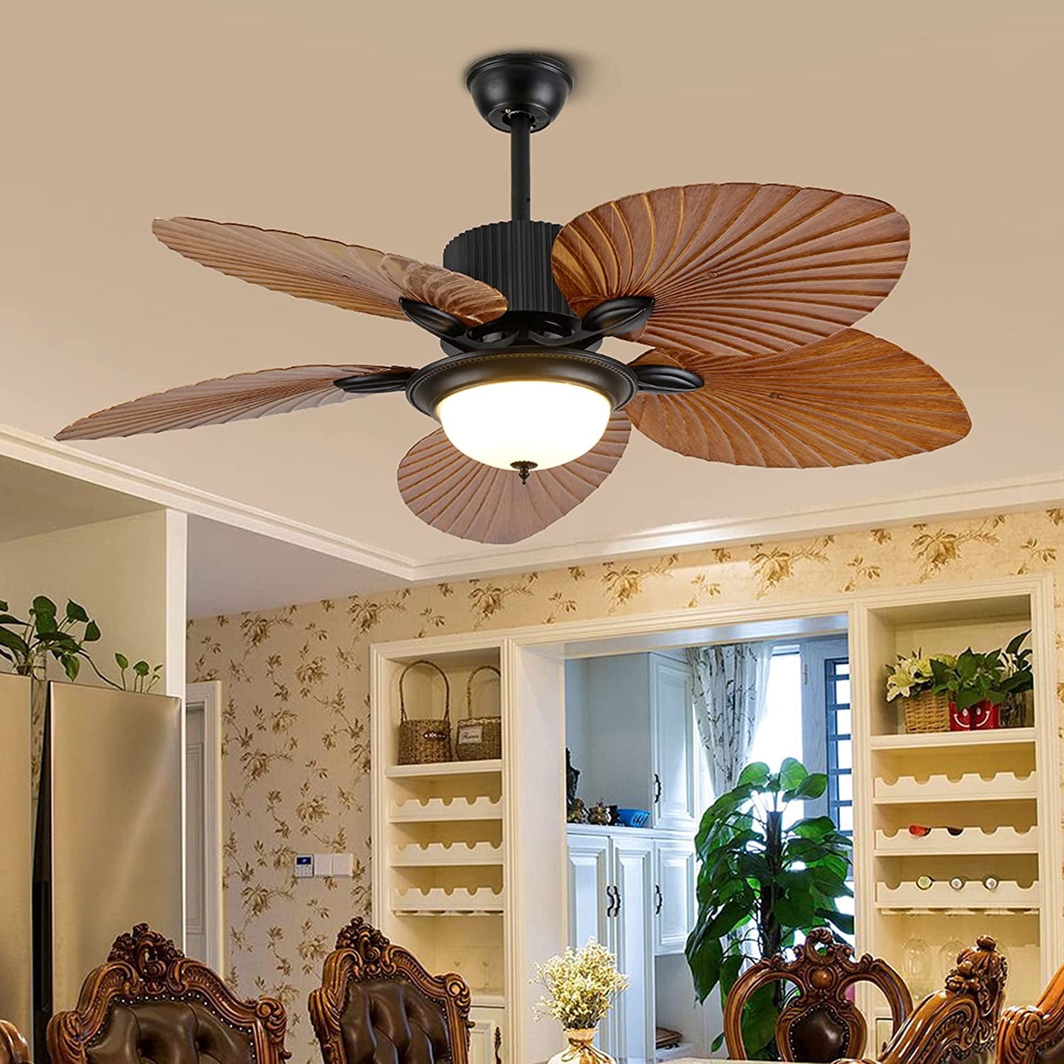 Miumaeov 52'' Tropical Palm Leaf Ceiling Fan, Bronze Finish with LED ...