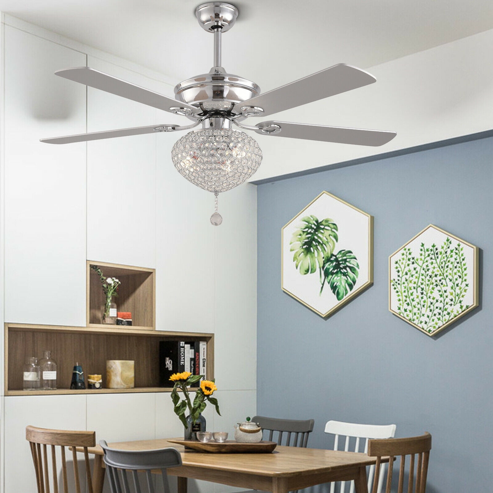 Miumaeov 52" Modern Crystal Ceiling Fan with Lights and Remote Control ...