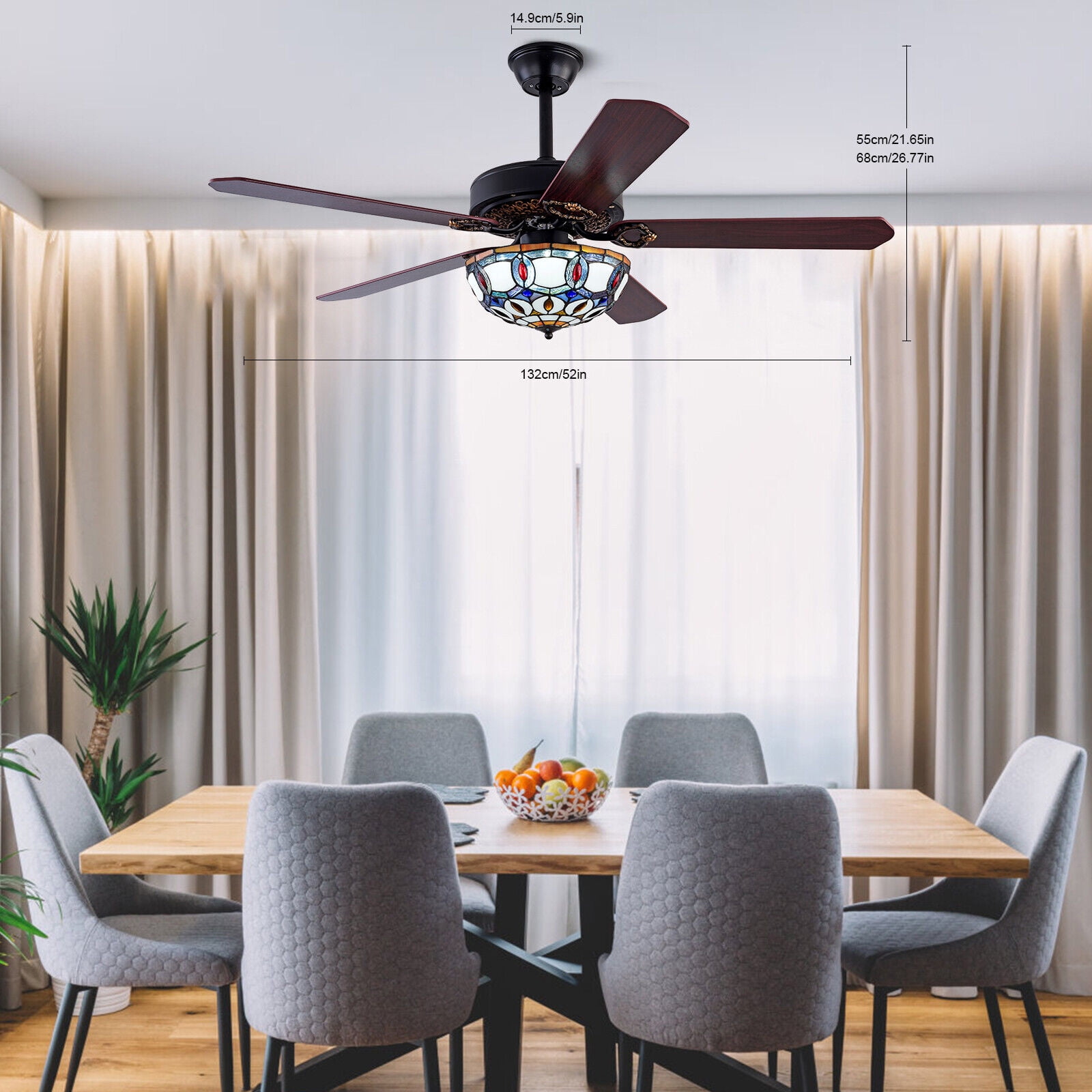 Miumaeov 52 inch Indoor Tiffany Ceiling Fan Light with Remote Control ...
