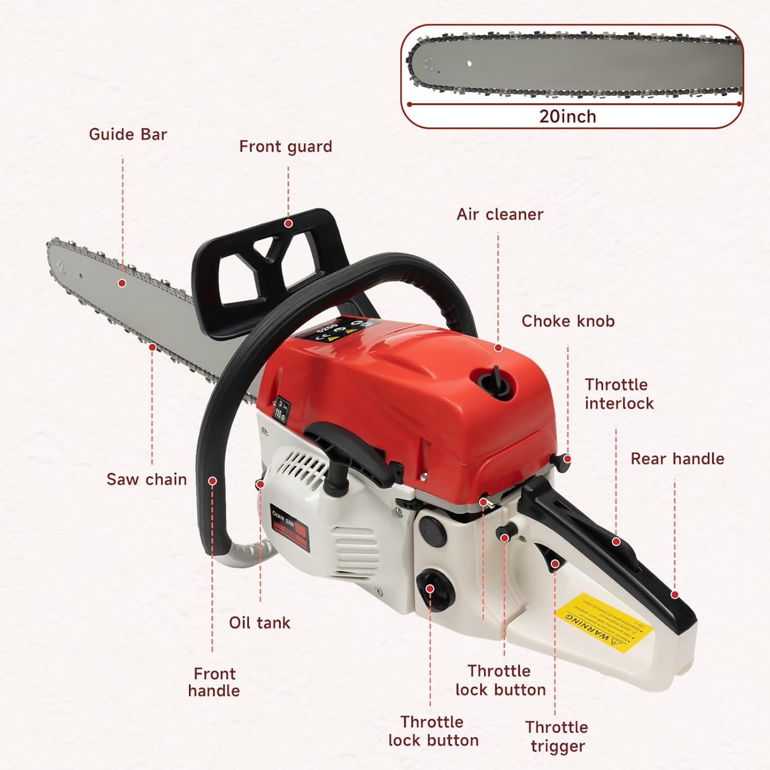 Miumaeov 52CC Chain saw 2KW 20In Chainsaw Set Petrol Gas Chainsaw For Cutting Wood Suitable For ...