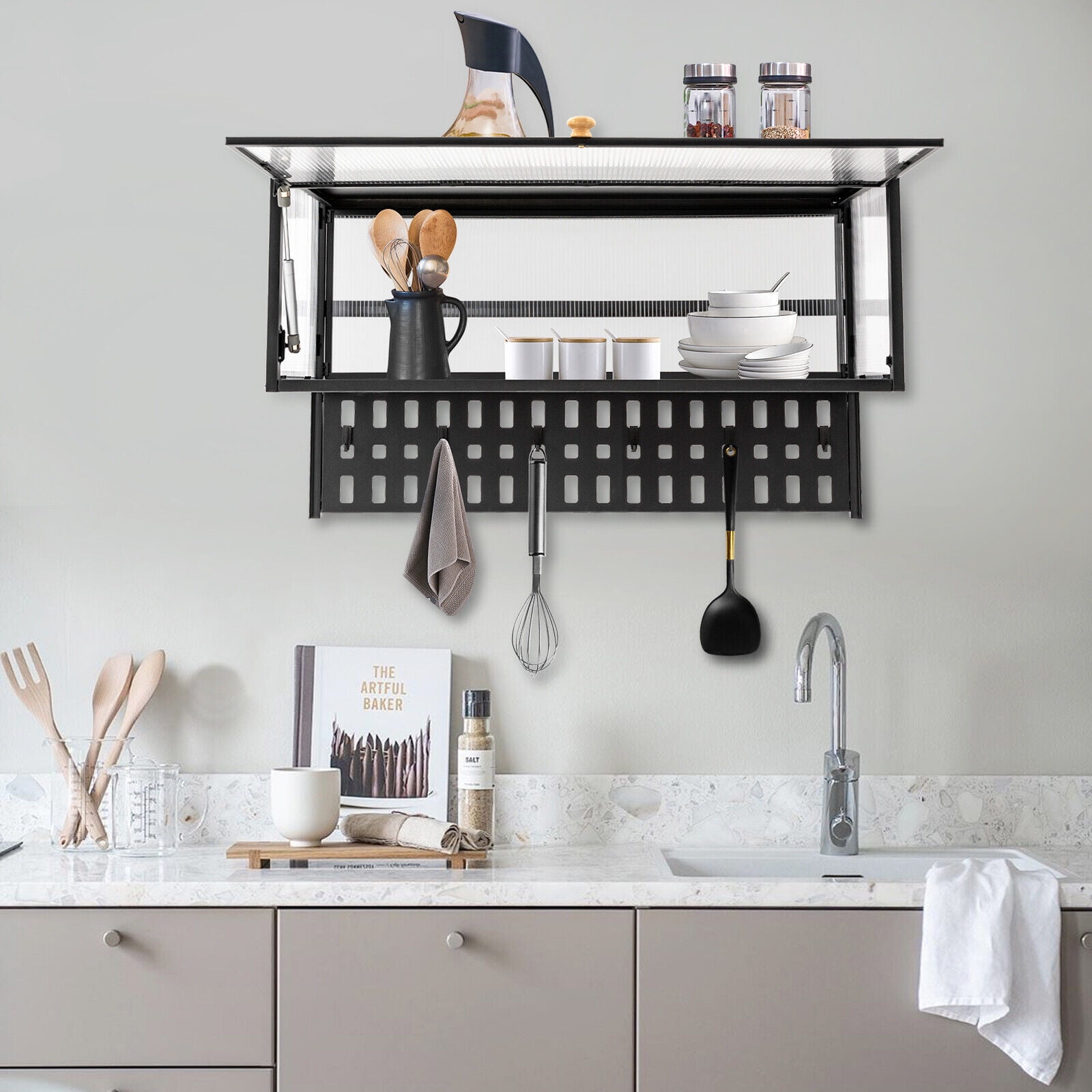 Miumaeov 55lbs Wall-mounted Cabinet with Flip-Up Door Kitchen Storage ...