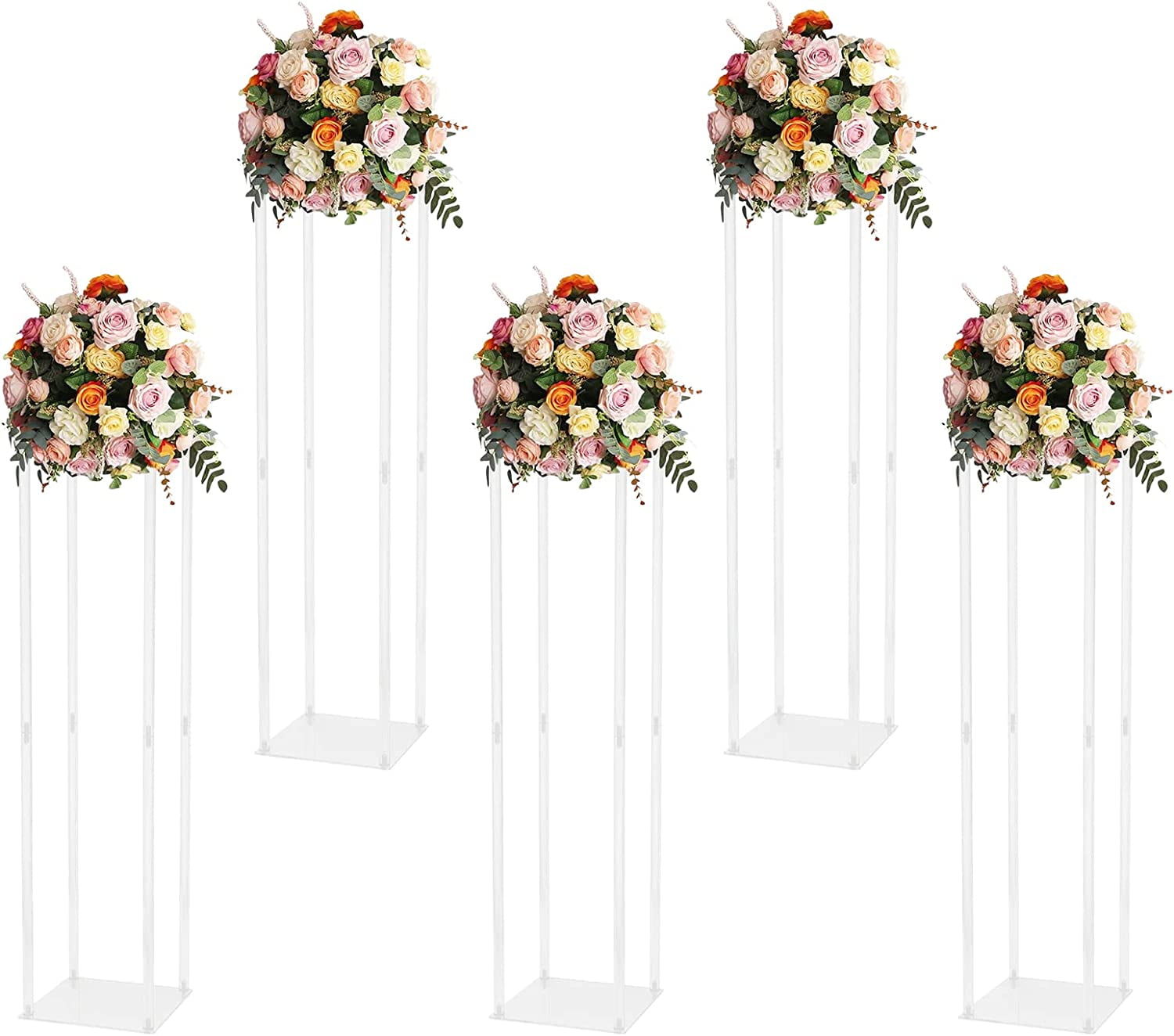 Miumaeov 5Pc Acrylic Floor Vase Column Clear Flower Stand Geometric ...