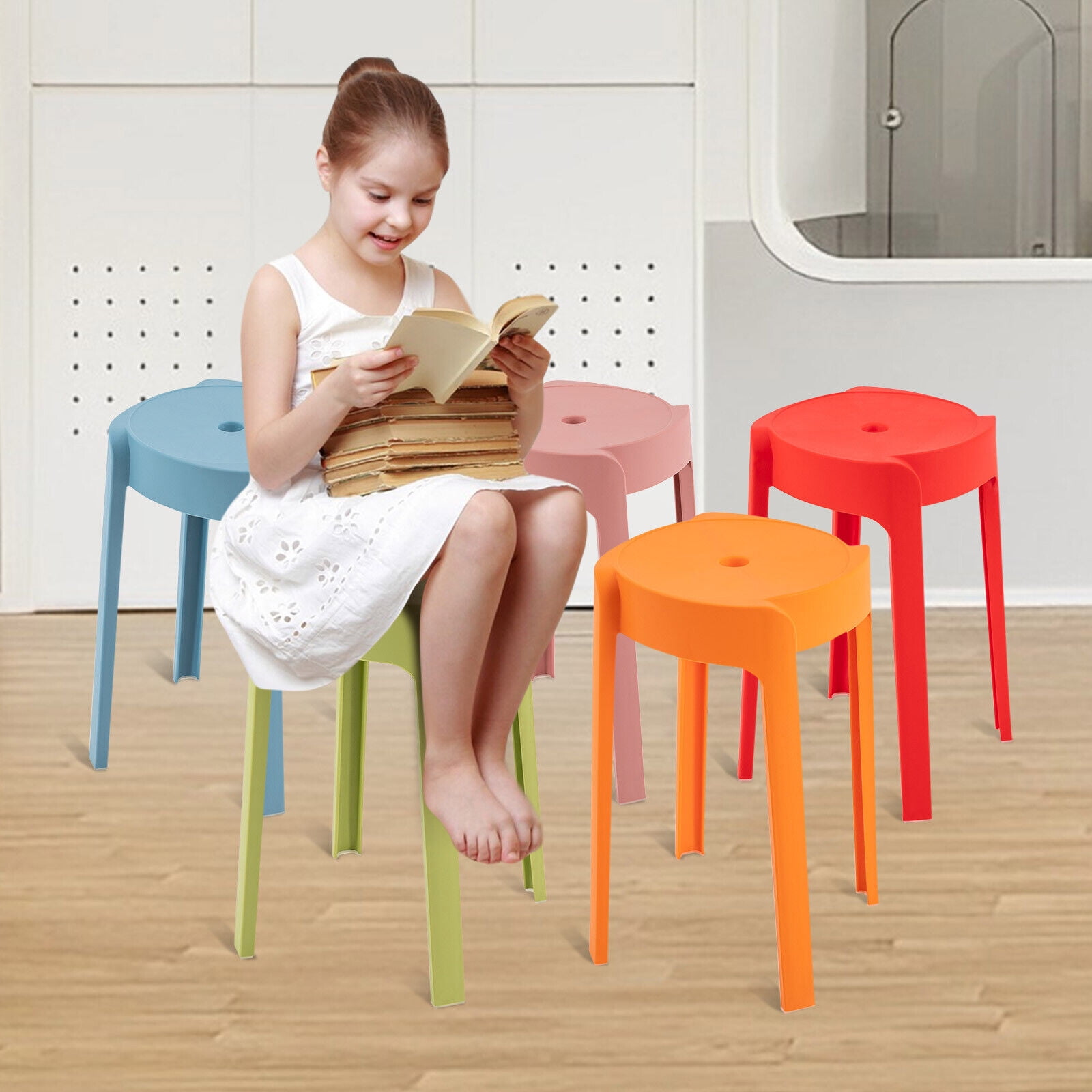 Miumaeov 5Pcs Round Plastic Stack Stools 18 Inch Portable Stackable ...