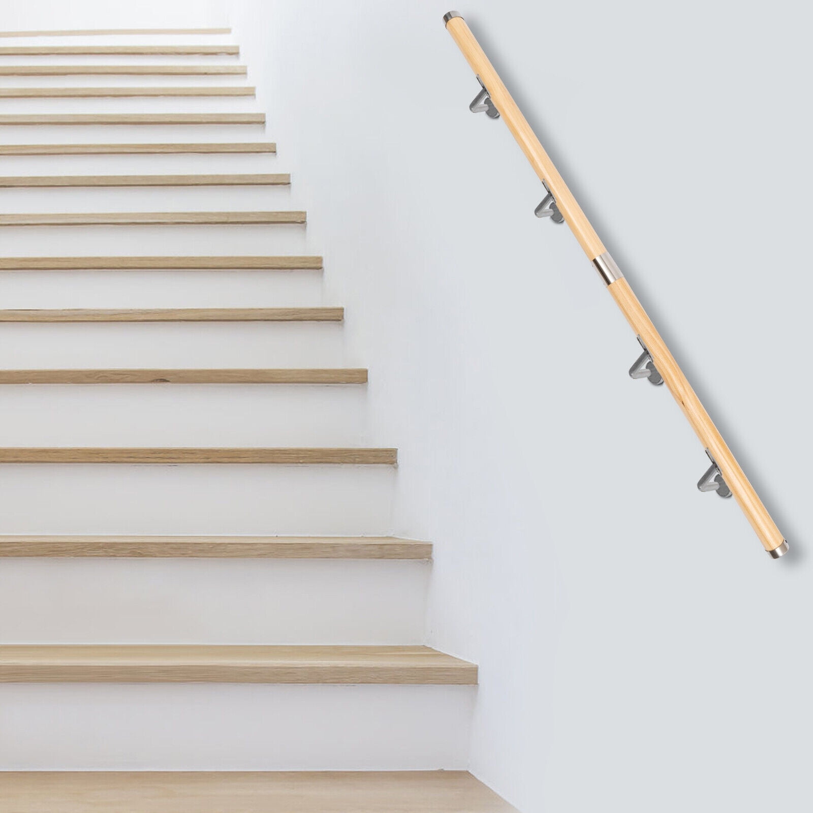 Miumaeov 6.6ft/5ft Modern Wooden Staircase Handrail with 4pcs Rail ...