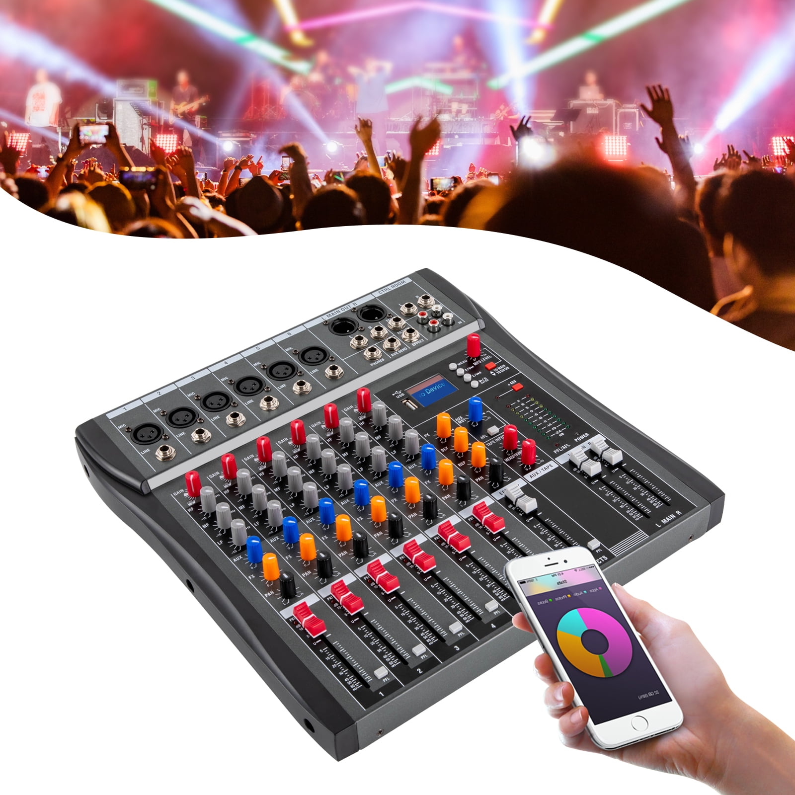 Miumaeov 6 Channel DJ Console Mixer USB Bluetooth Audio Interface 48V ...
