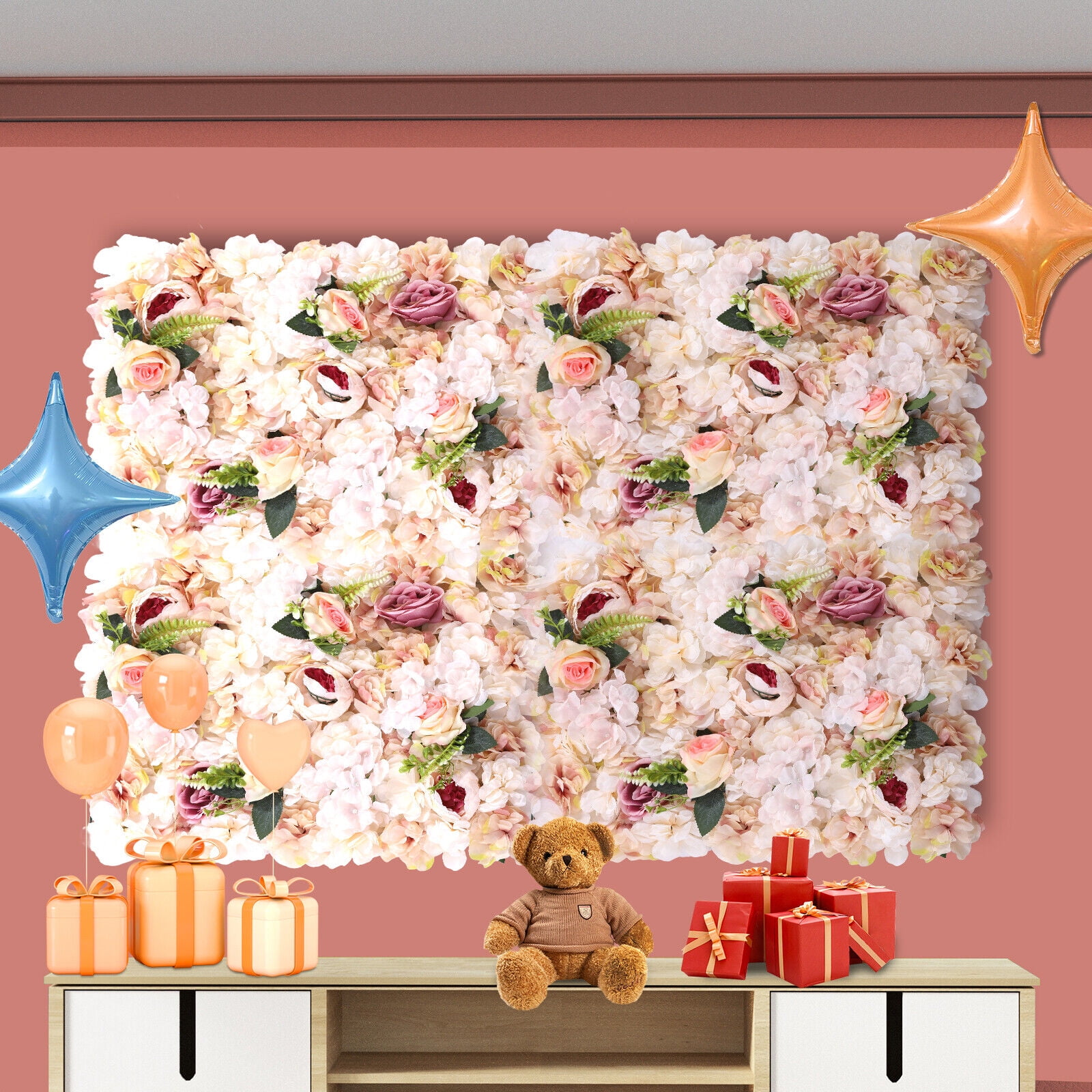 Miumaeov 6 Pcs Artificial Flower Wall Panels 24" x 16" Faux Silk Rose ...