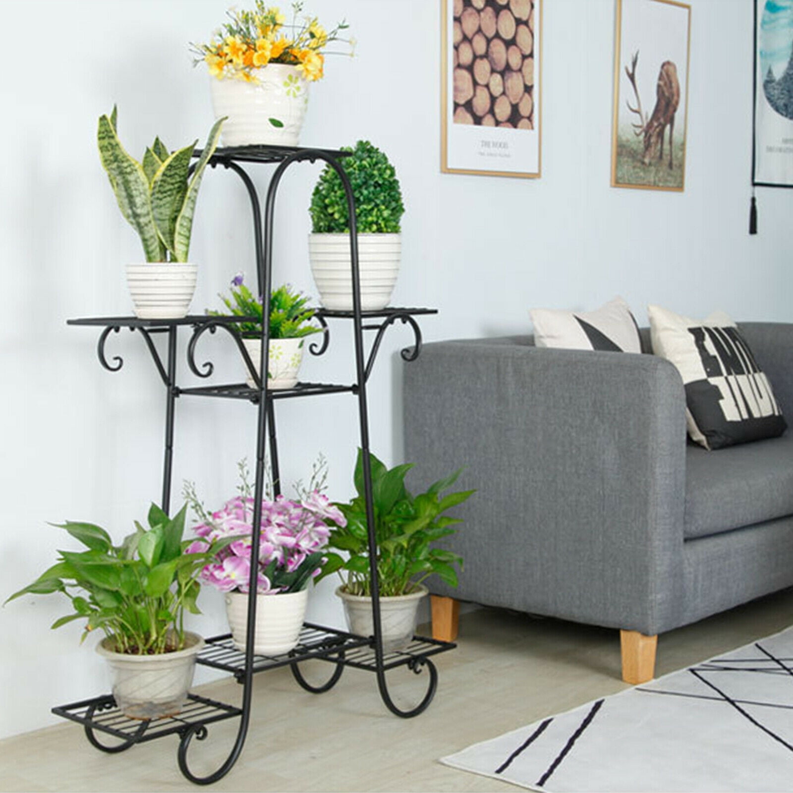 Miumaeov 7 Tier Metal Flower Pot Stand Plant Display Holder Balcony ...