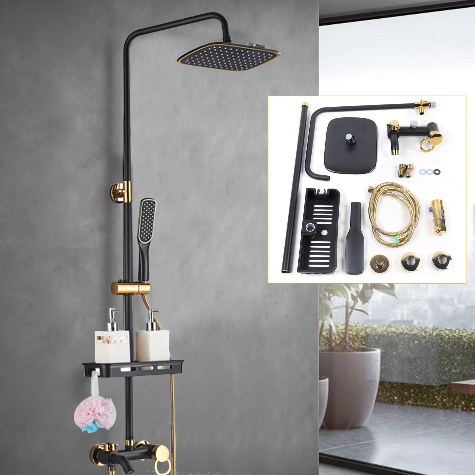 Miumaeov 8'' Black Bathroom Rainfall Shower Faucet Set Mixer Tap ...