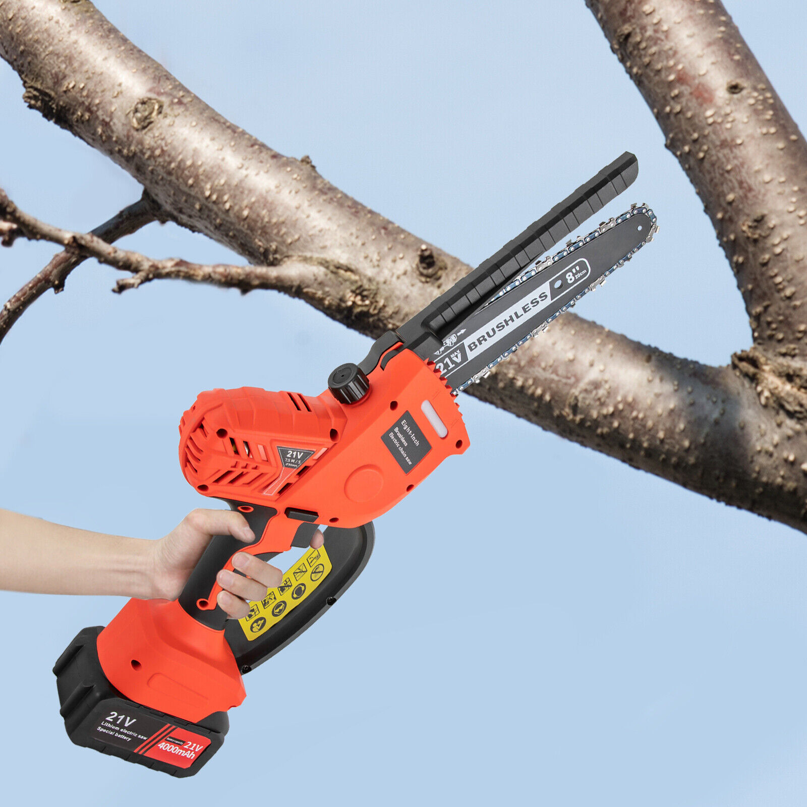 Miumaeov 8 Inch Portable Mini Cordless Chainsaw Electric One-Hand Chain ...