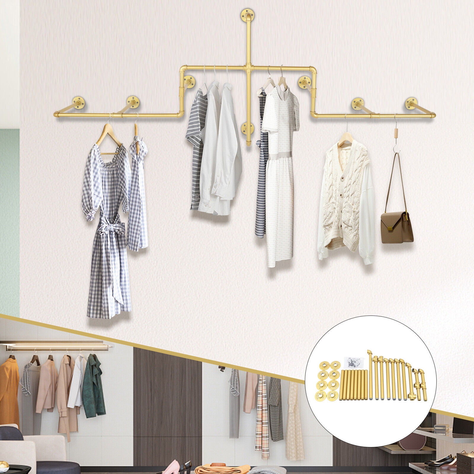 Miumaeov 85" DIY Clothing Pipe Rack Wall-Mounted Clothes Hanger Garment ...