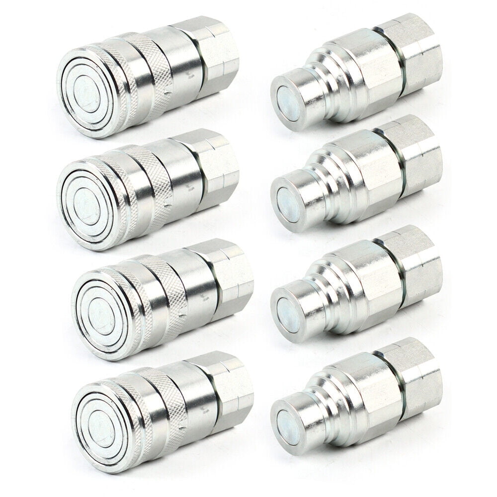 Miumaeov 8Pcs 1/2" NPT Skid Steer Bobcat Flat Face Hydraulic Couplers ...