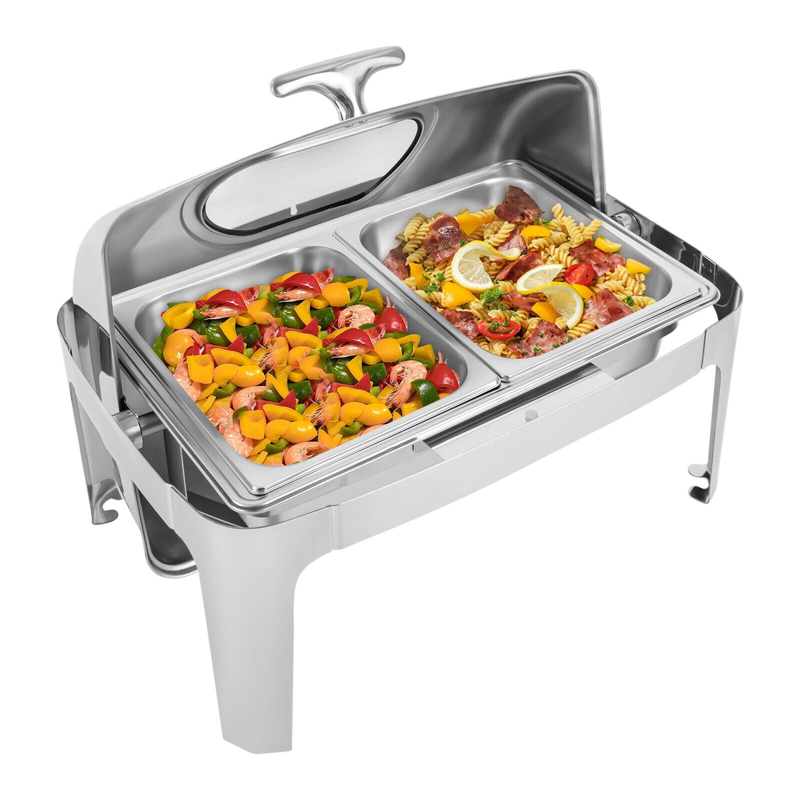 Miumaeov 9.54Qt Roll Top Chafing Dish Buffet Set Stainless Steel 2 Pan ...