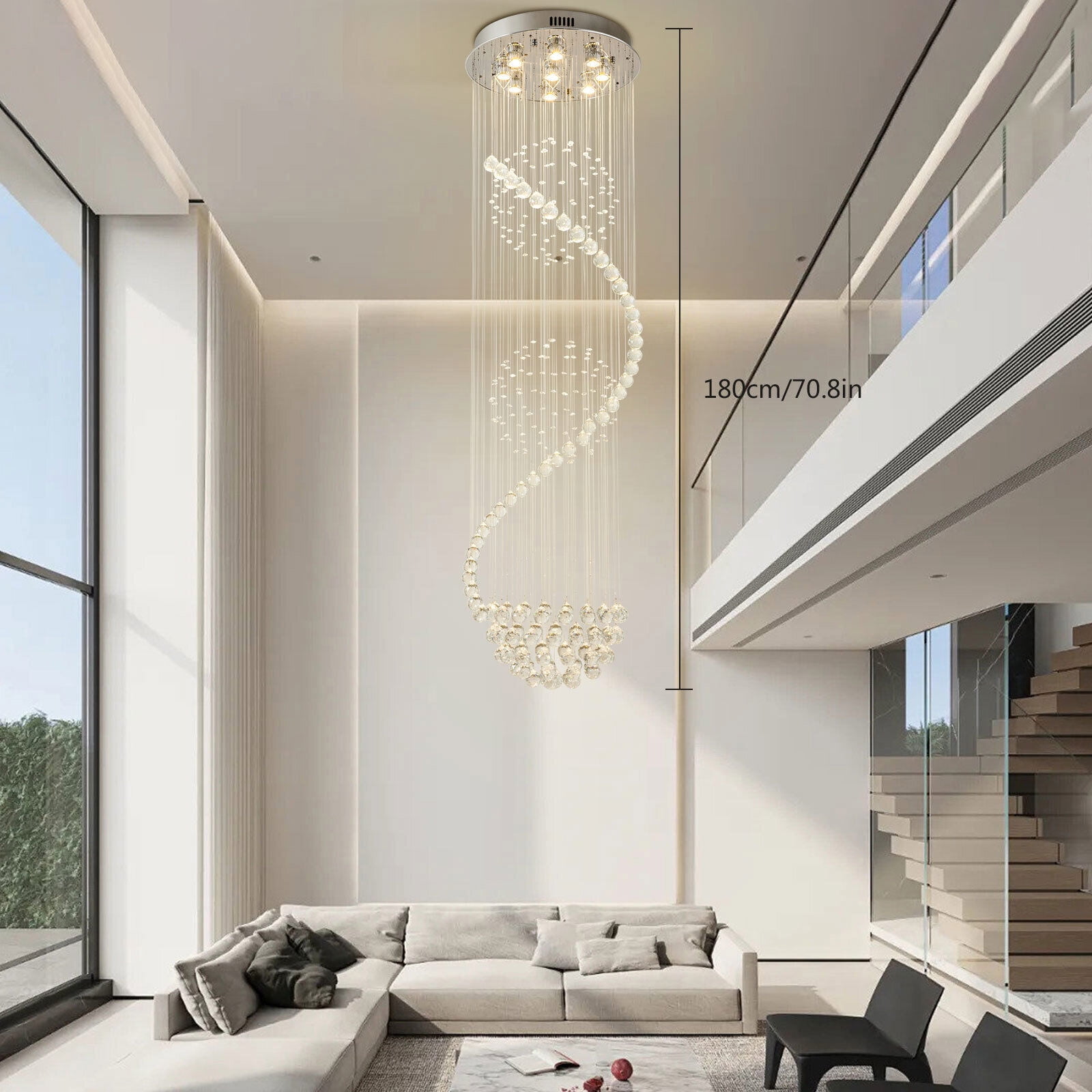 Miumaeov 9-LED Luxury Crystal Chandelier Spiral Rain Drop Ceiling Light ...