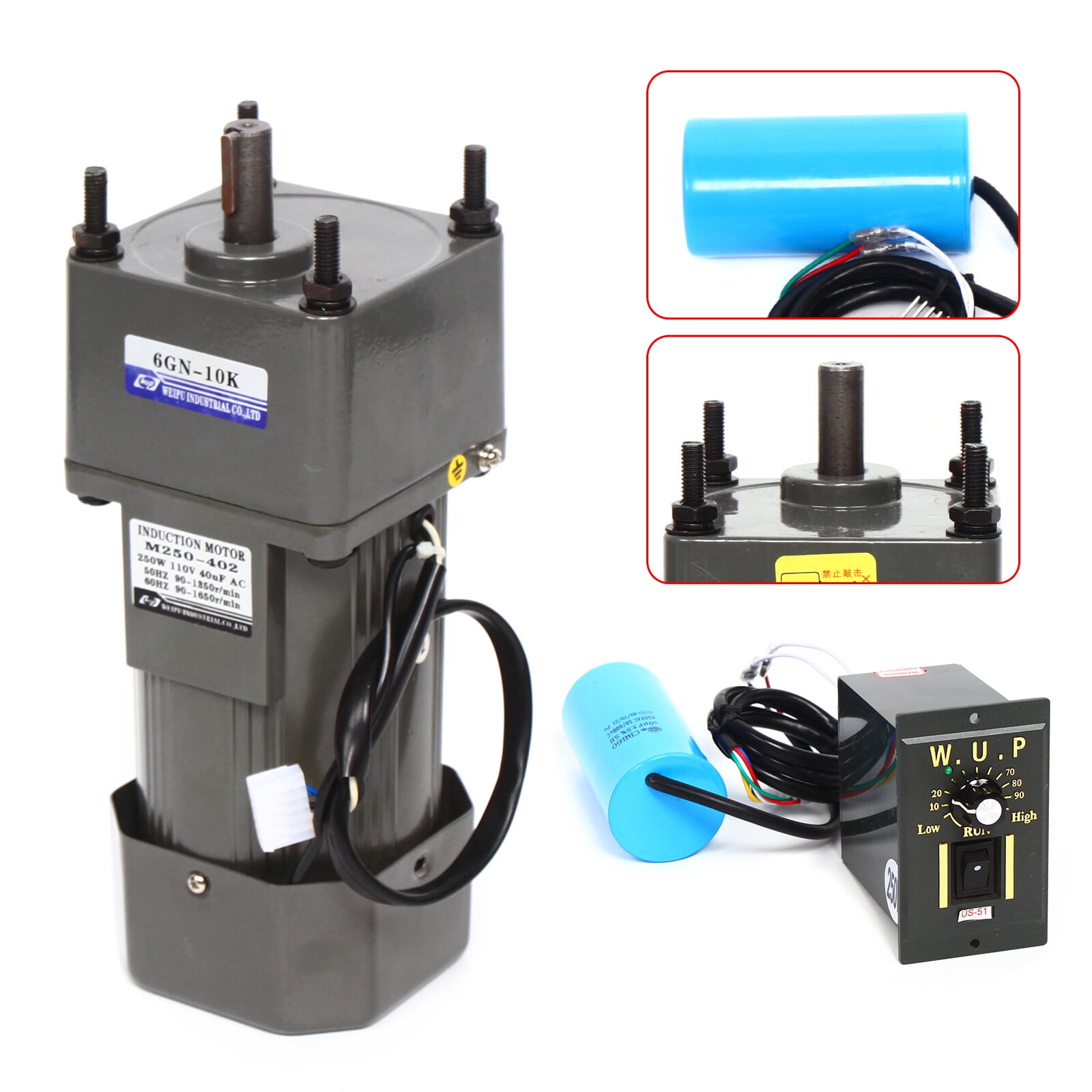 Miumaeov AC High Torque Motor 250W 110V Electric Single-Phase ...