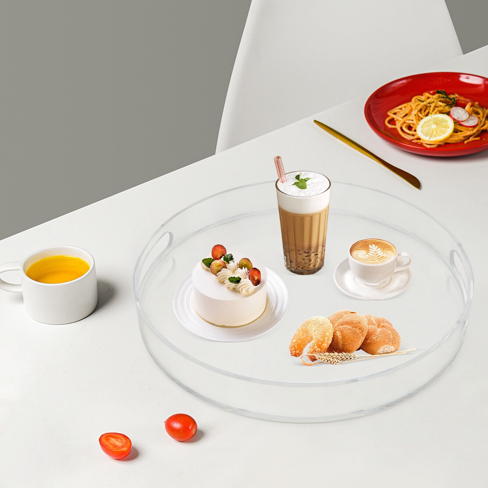 Miumaeov Acrylic Serving Tray with Handles Clear Spill Proof Decorative ...