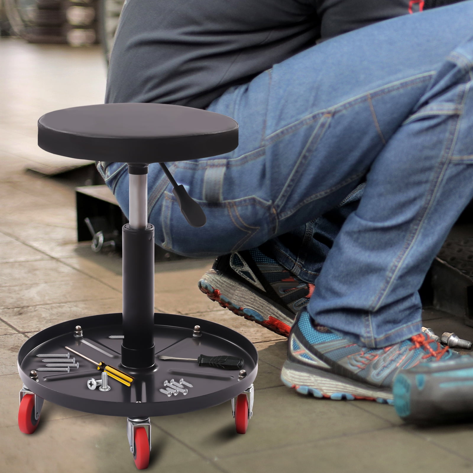 Miumaeov Adjustable Pneumatic Mechanic Roller Seat, Heavy Duty, Tool ...