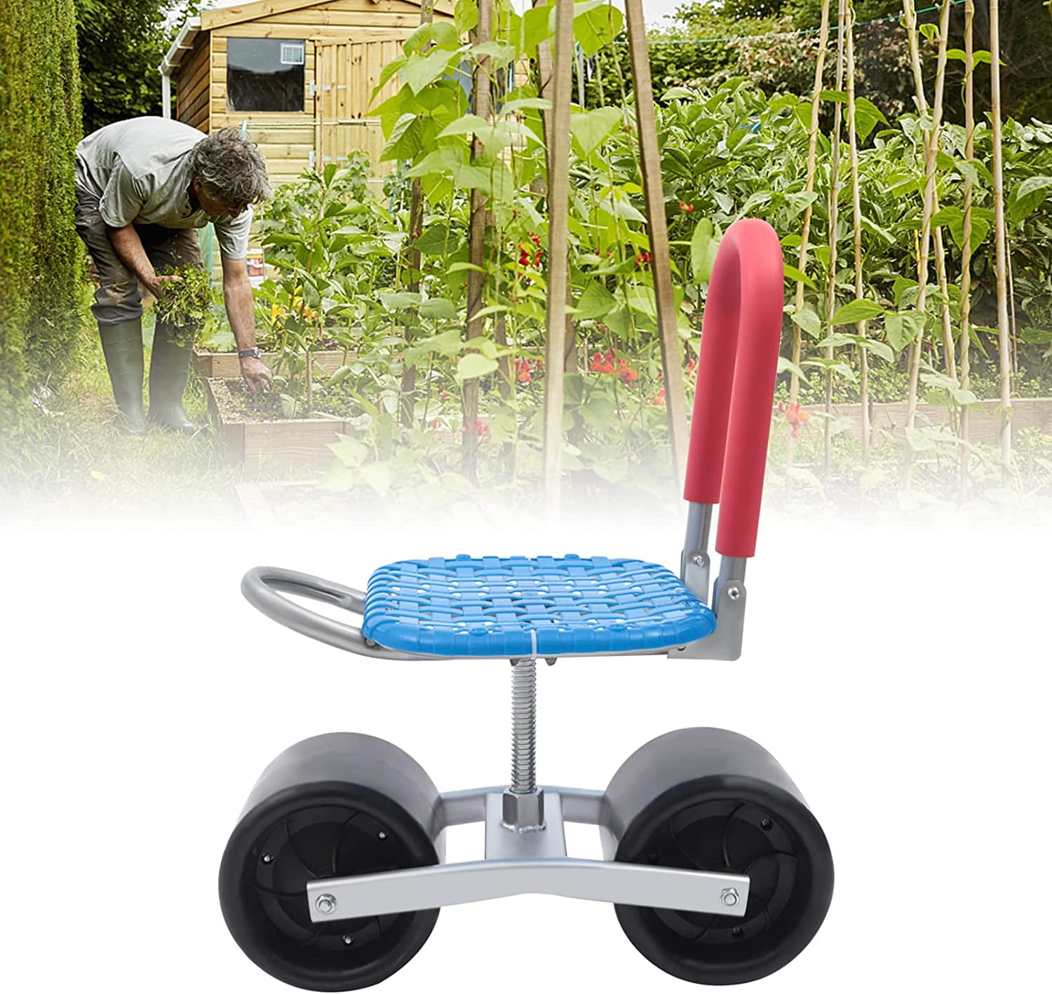 Miumaeov Heavy Duty Garden Stool with Wheels - Rolling Work Seat with ...