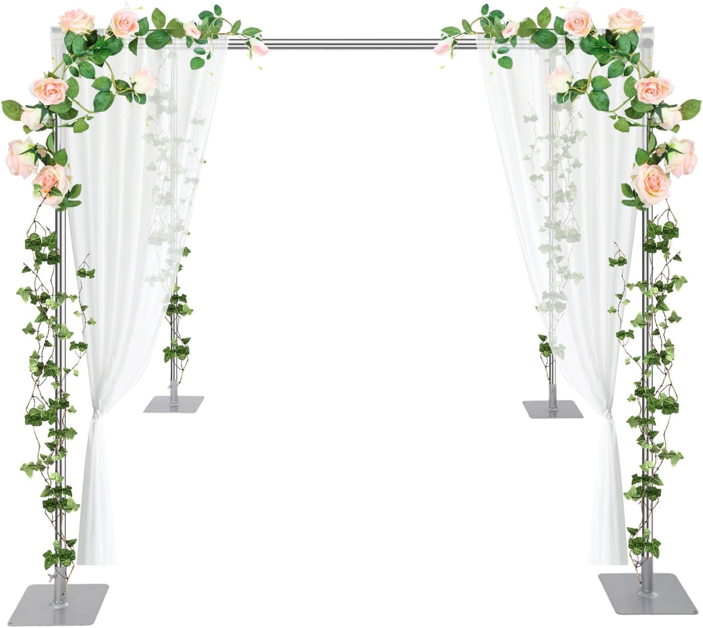 Miumaeov Adjustable Wedding Backdrop Stand 4 Post Square Metal Arch ...