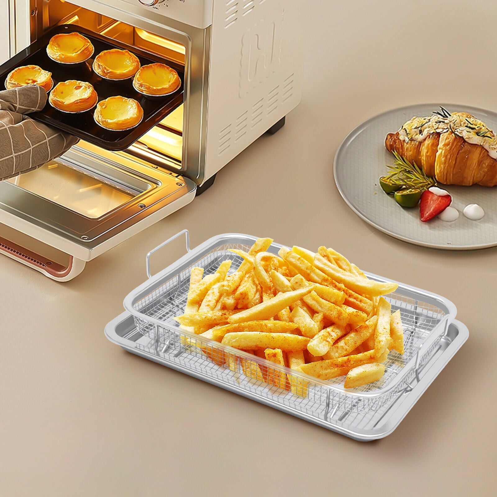 Miumaeov Air Fryer Basket for Oven Stainless Steel Crisper Tray & Non ...