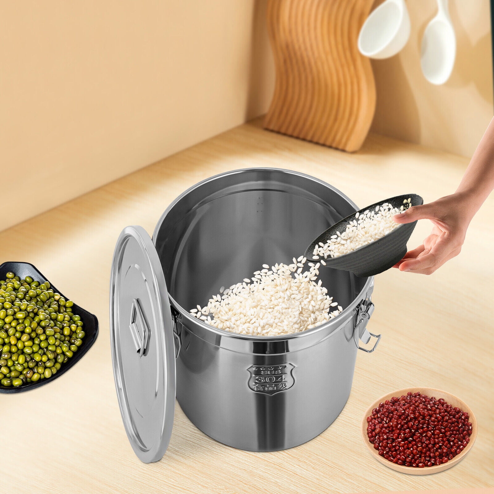 Miumaeov Airtight Rice Bucket 304 Stainless Steel Canister Food Storage ...