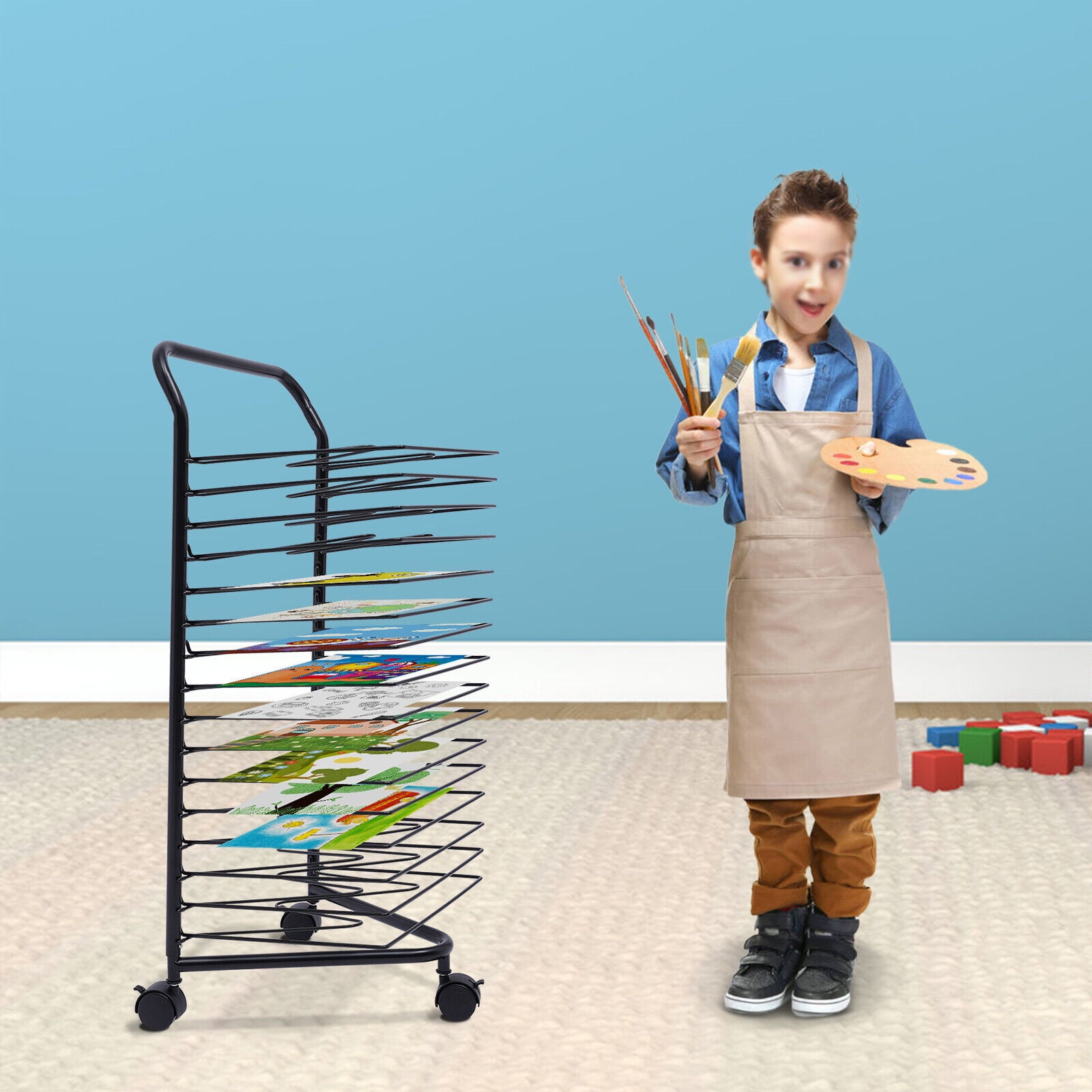 Miumaeov 16-Shelf Craft Organizer Art Drying Rack with Wheels for ...