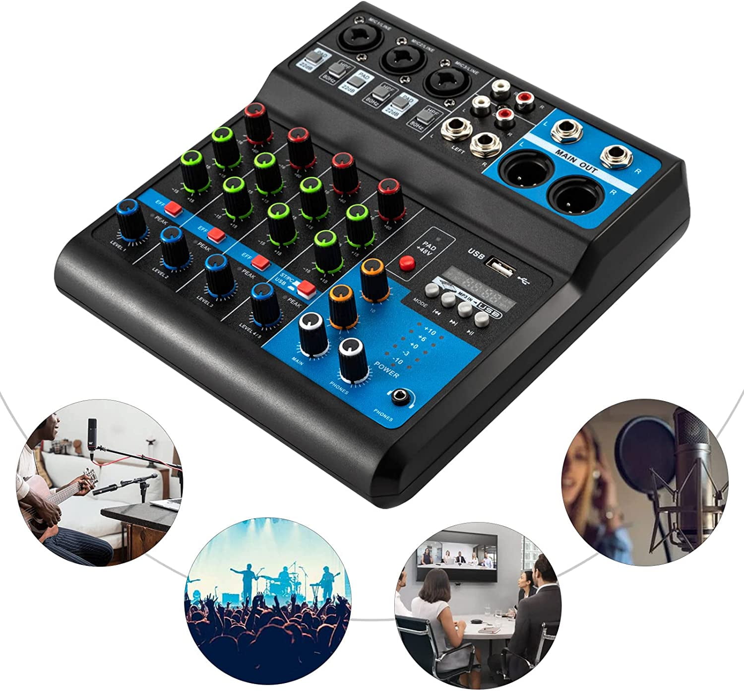 Miumaeov Audio DJ Mixer Sound Board 5 Channel Mixing Console Live ...