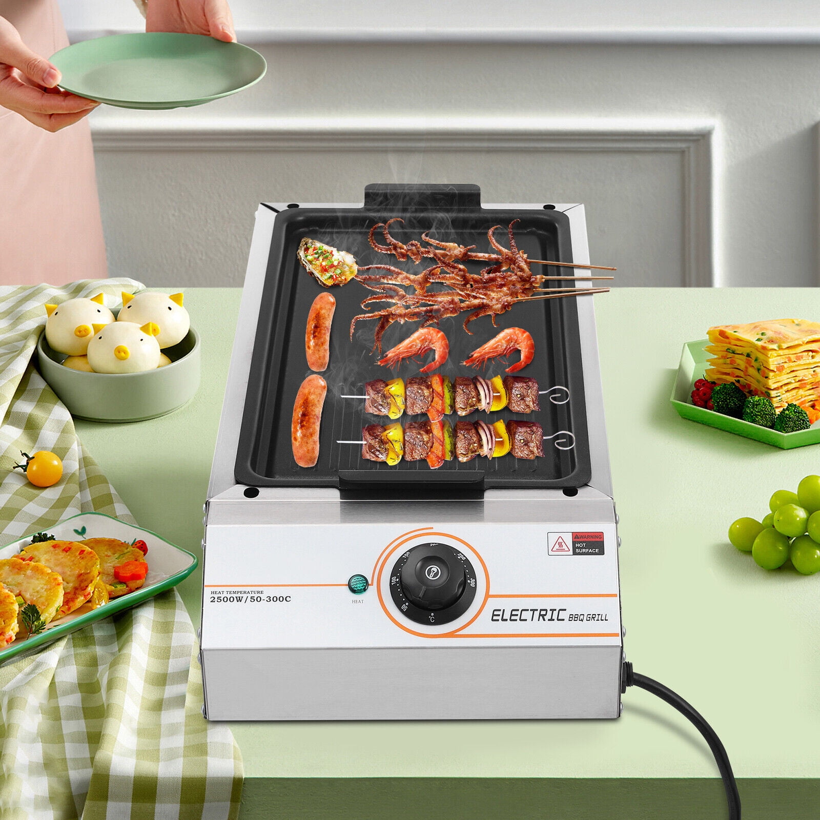 Miumaeov BBQ Grill Electric Barbecue Grill Electric Griller Silver ...