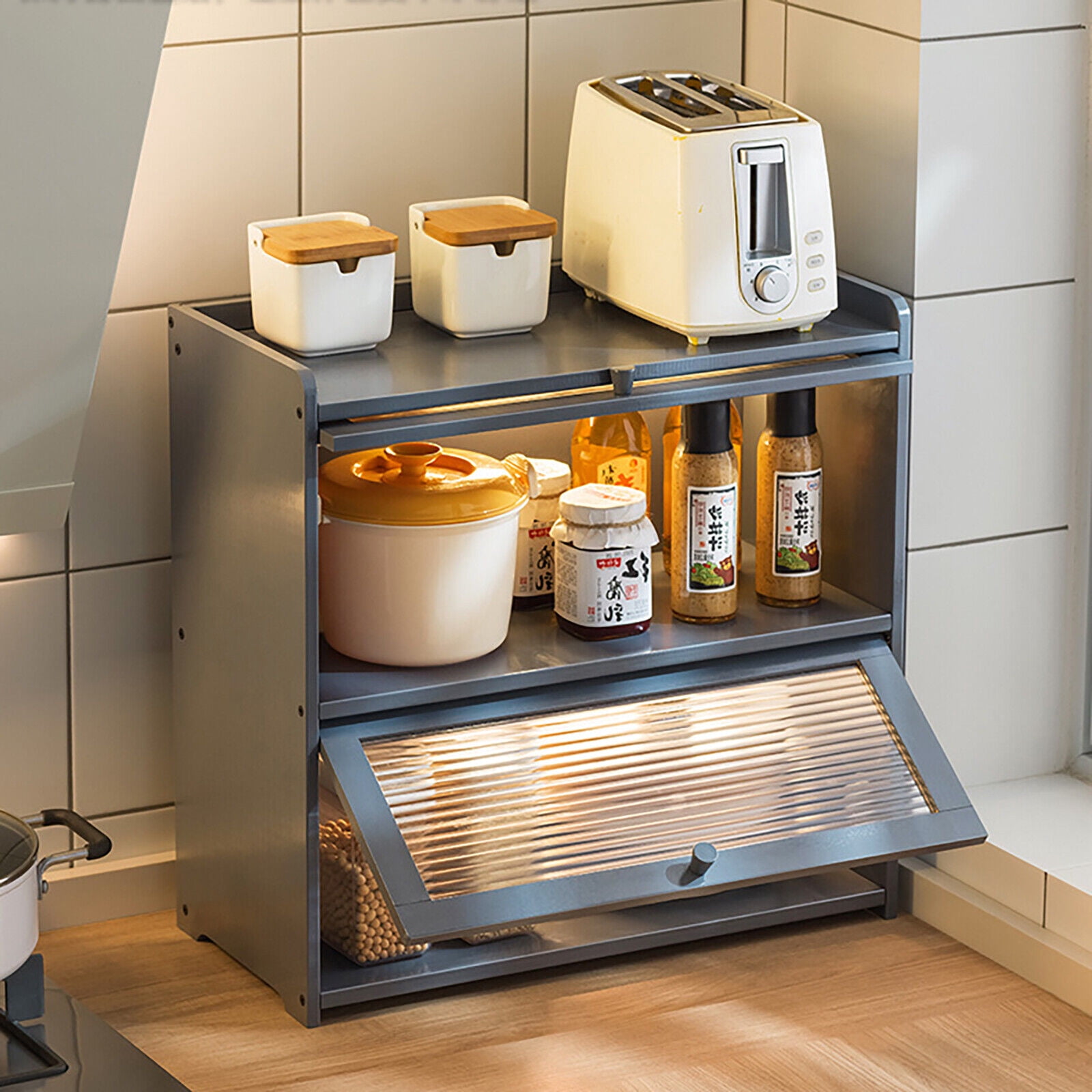 Miumaeov Bamboo Kitchen Pantry Sideboard Countertop Storage Cabinet ...