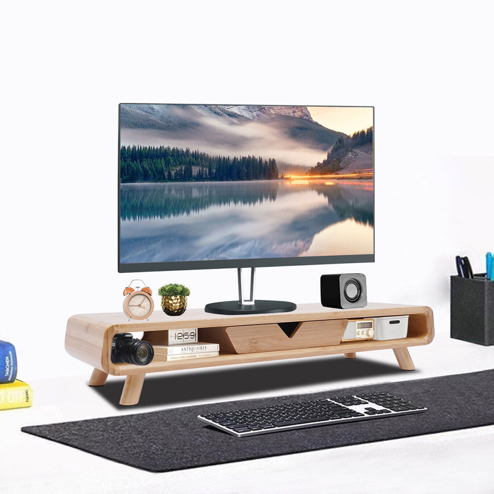 Miumaeov Bamboo Monitor Stand Laptop Computer Riser Holder Office ...