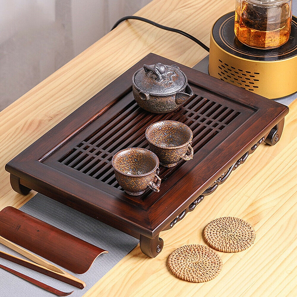 Miumaeov Bamboo Tea Tray Chinese Gongfu Tea Table Board Serving Plate ...