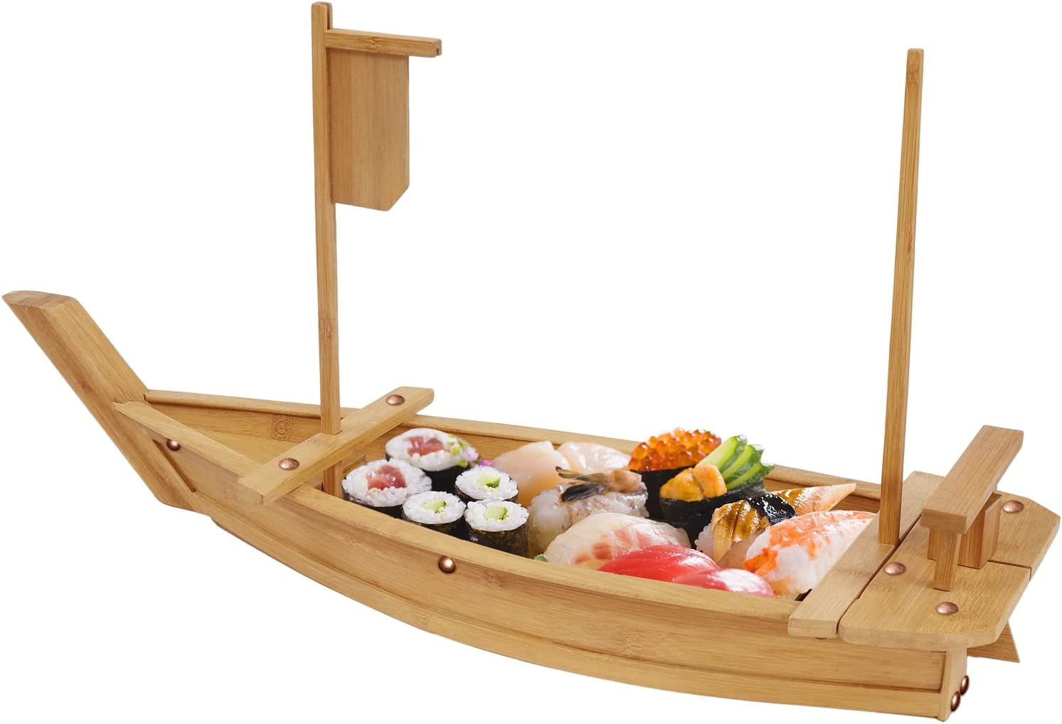 Miumaeov Bamboo Wood Sushi Boat Serving Display Tray for Appetizers ...