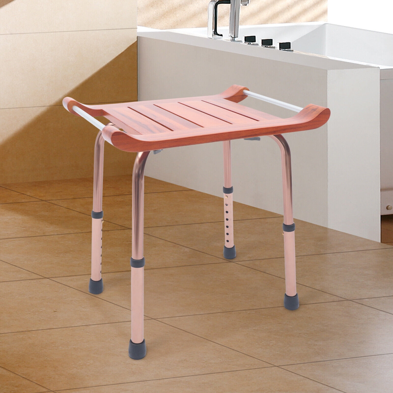 Miumaeov Bath Shower Safety Seating Chair Height Adjustable Portable Classic Teak Bath Bench ...