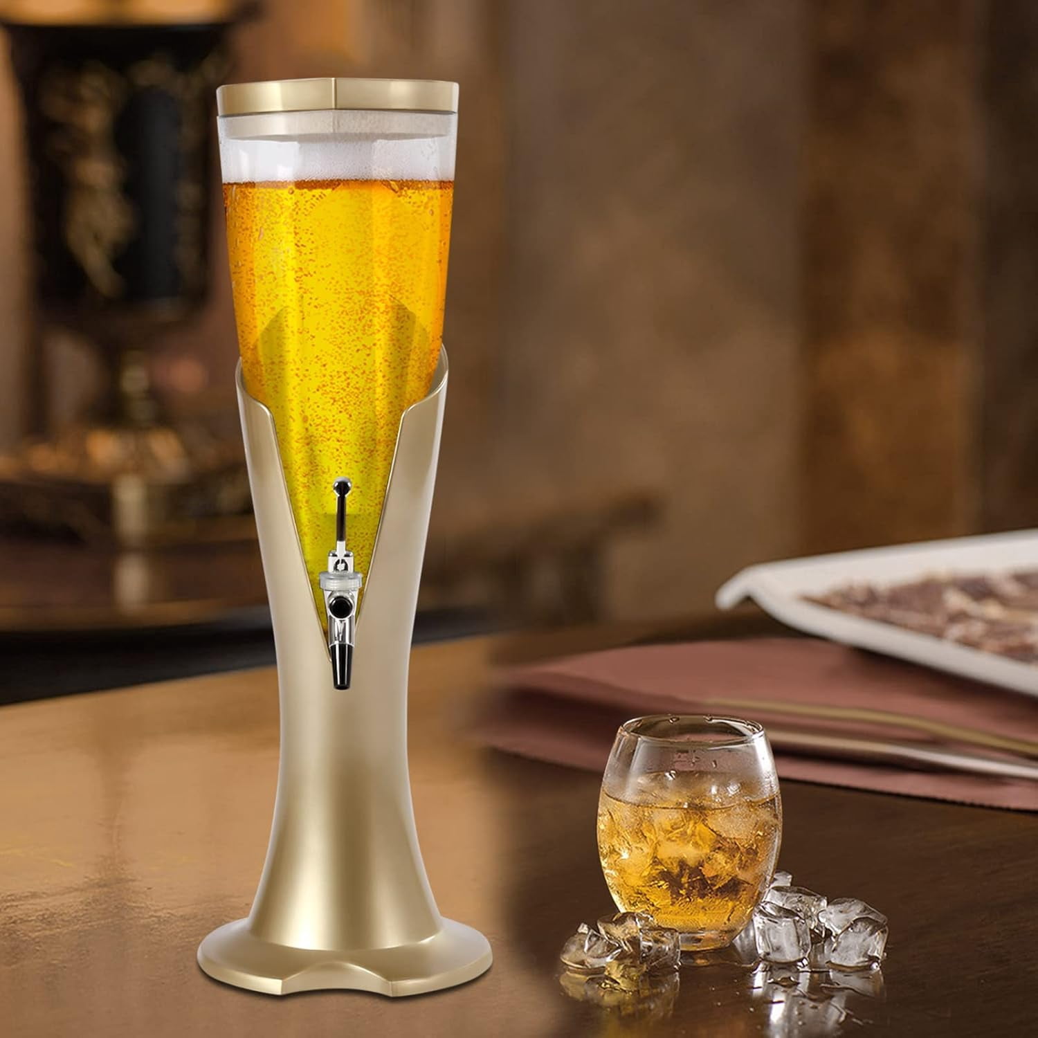Miumaeov Beer Tower, 3L/100oz Beverage Dispenser with Spigot & Ice Tube ...
