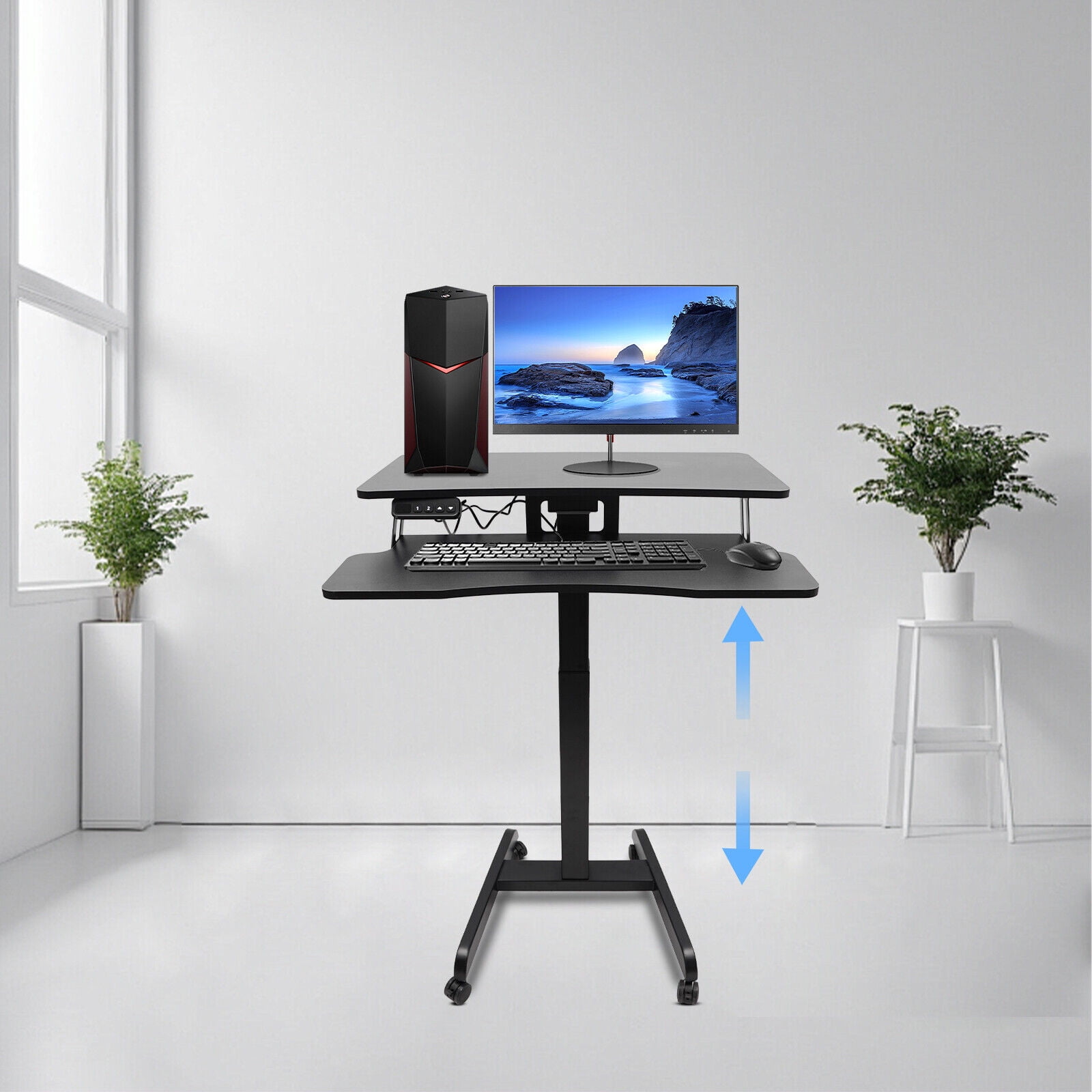 Miumaeov Black Rolling Electric Podium Desk Height Adjustable with ...