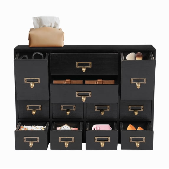 Miumaeov Black Storage Box with 12 Drawers Tabletop Drawers Organizer ...