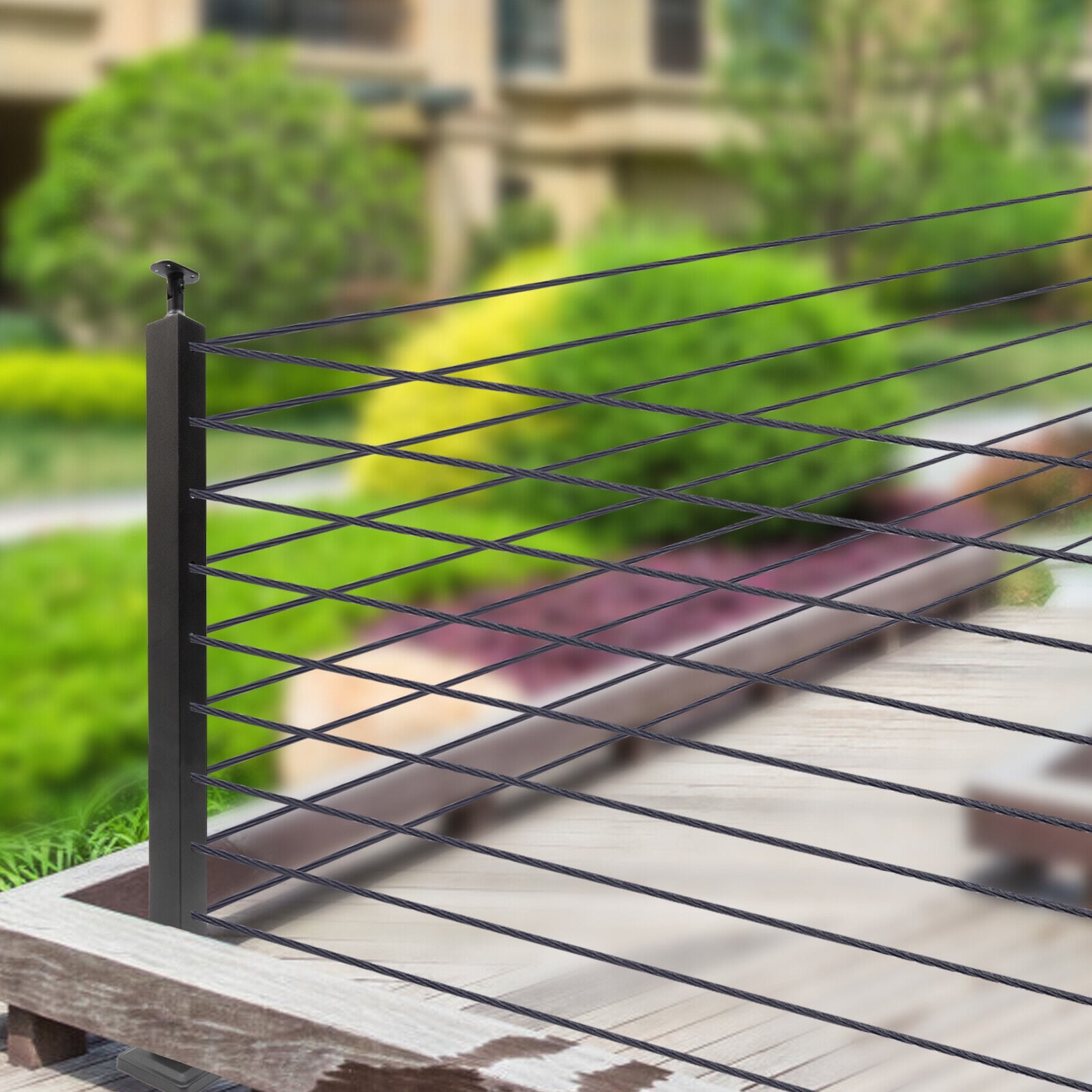 Miumaeov Cable Railing Post Deck Railing 36''x2''x2'' Black Post W/ Pre ...