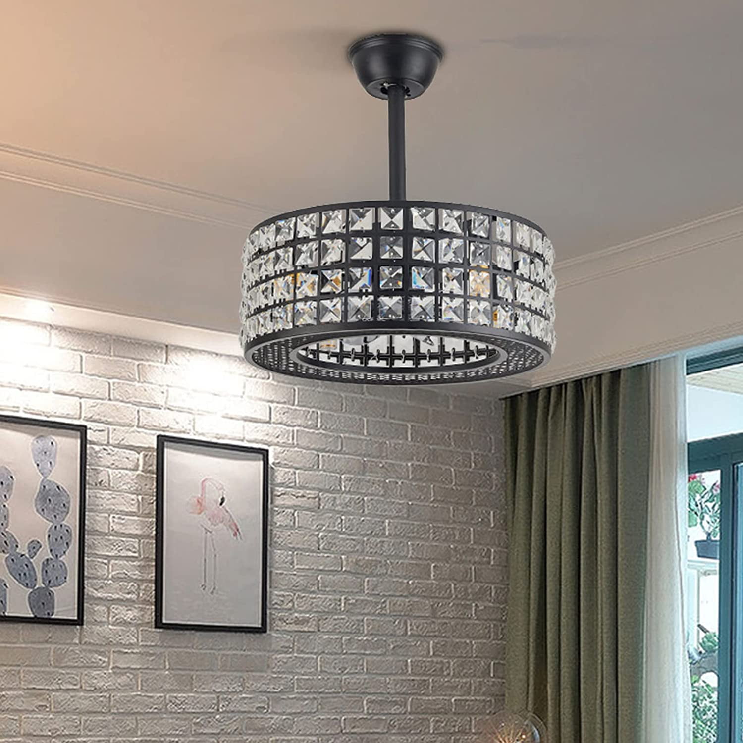 Miumaeov Caged Crystal Ceiling Fan with Light 3 Speeds Adjustable ...