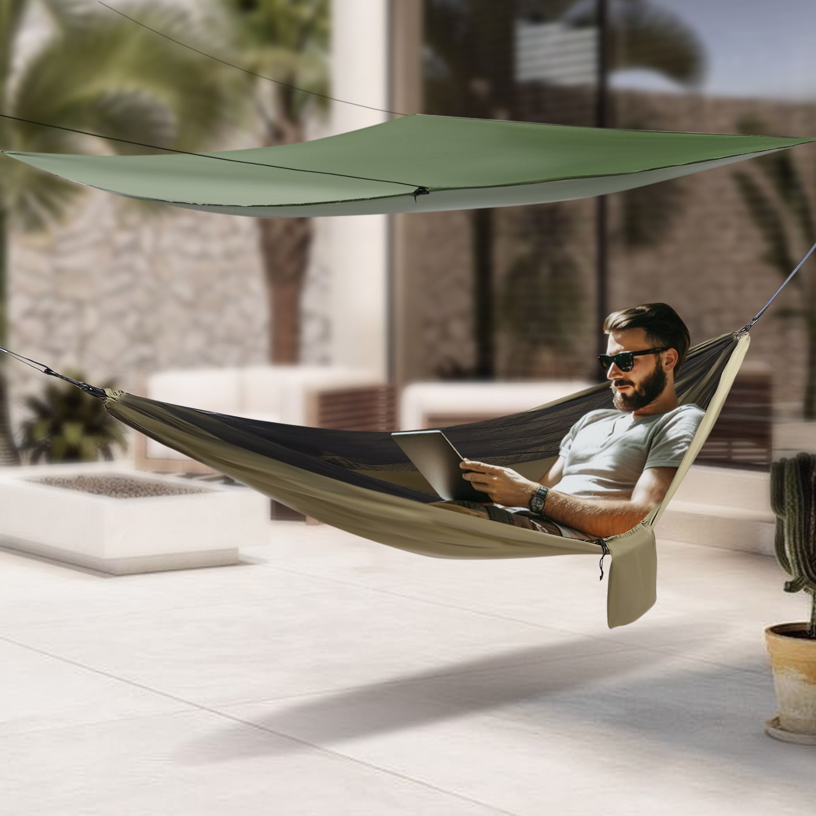 Miumaeov Camping Hammock with Net and Tent Tarp Heavy Duty Tree Strap ...