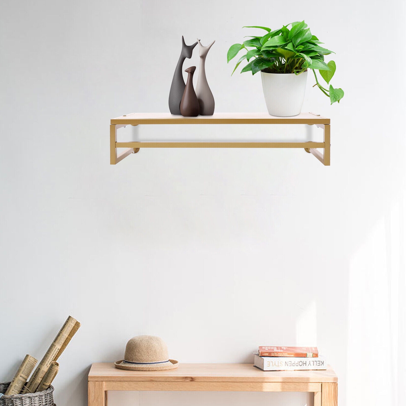 Miumaeov Clothes Shelves Metal Wall Mount Shelf Gold Clothing Display ...