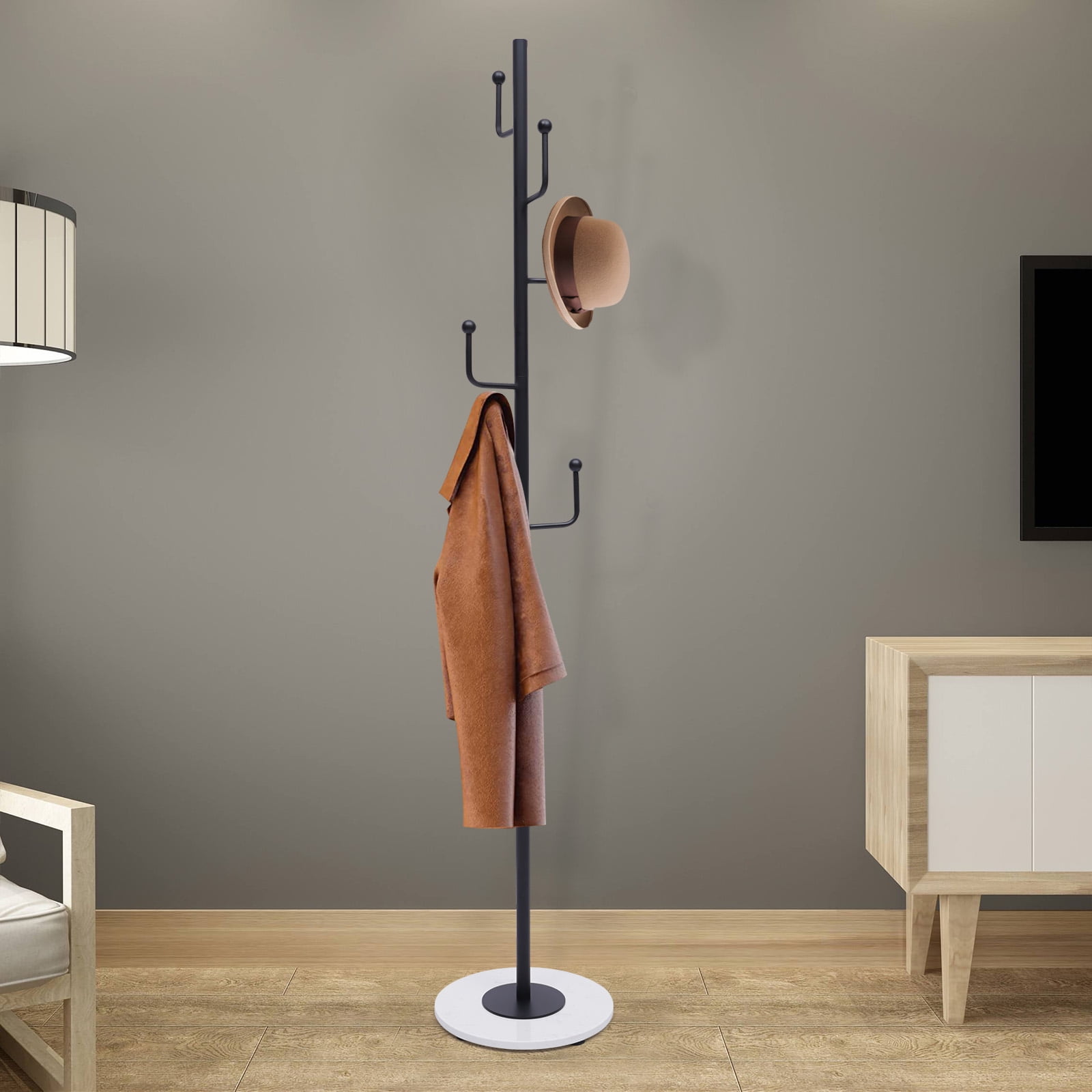 Miumaeov 67-inch Coat Rack with Marble Base, 6 Hooks for Coats, Hats ...
