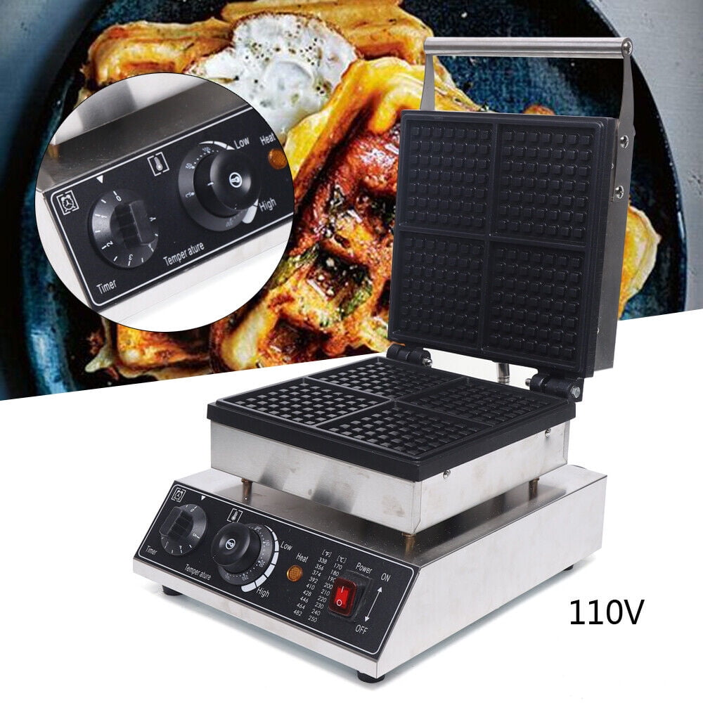 Miumaeov Commercial Belgian Waffle Maker 4 Grids Non-stick Electric ...