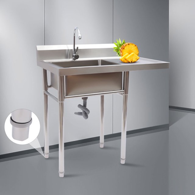 Miumaeov Stainless Steel Commercial Sink with Backsplash, Freestanding ...